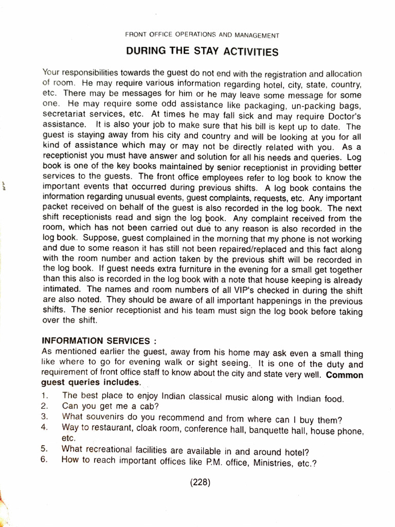 During The Stay Activities Front Office Notes | PDF | Mail | Registered ...