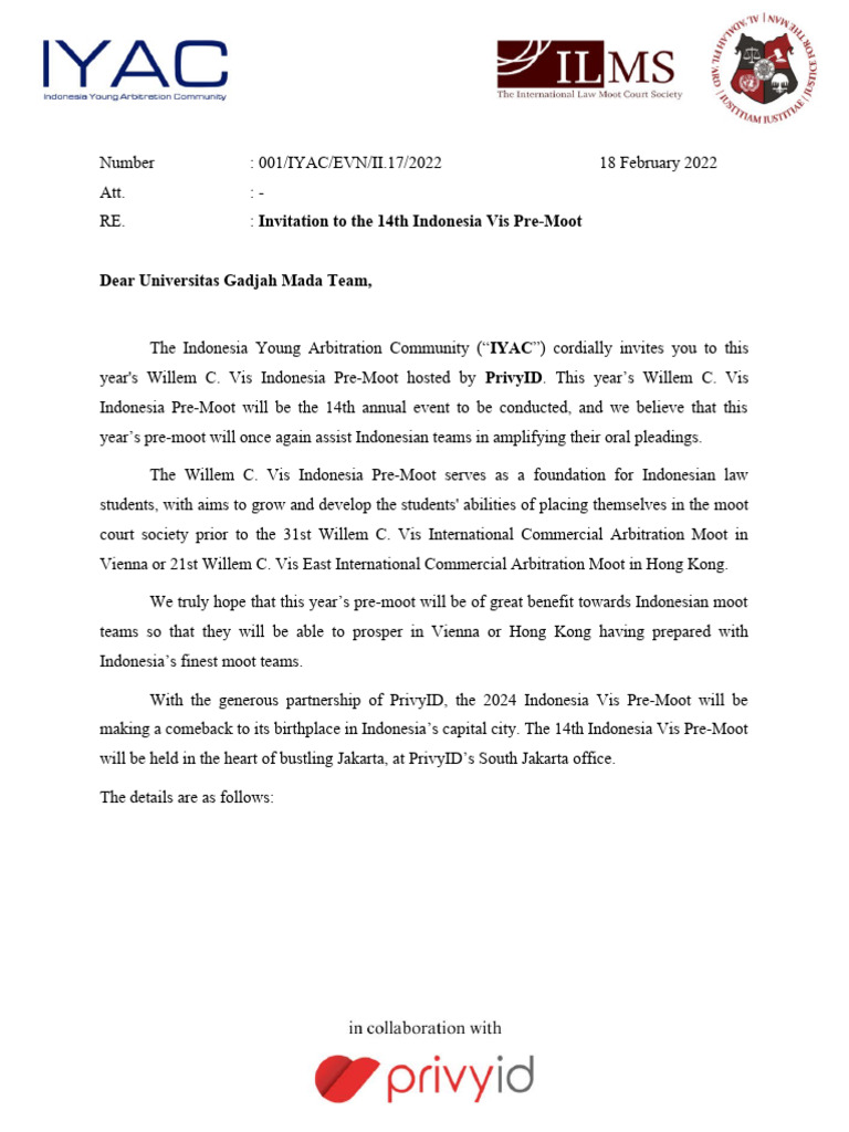 14th Indonesia Vis Pre-Moot Invitation | PDF | Vienna | Legal Education