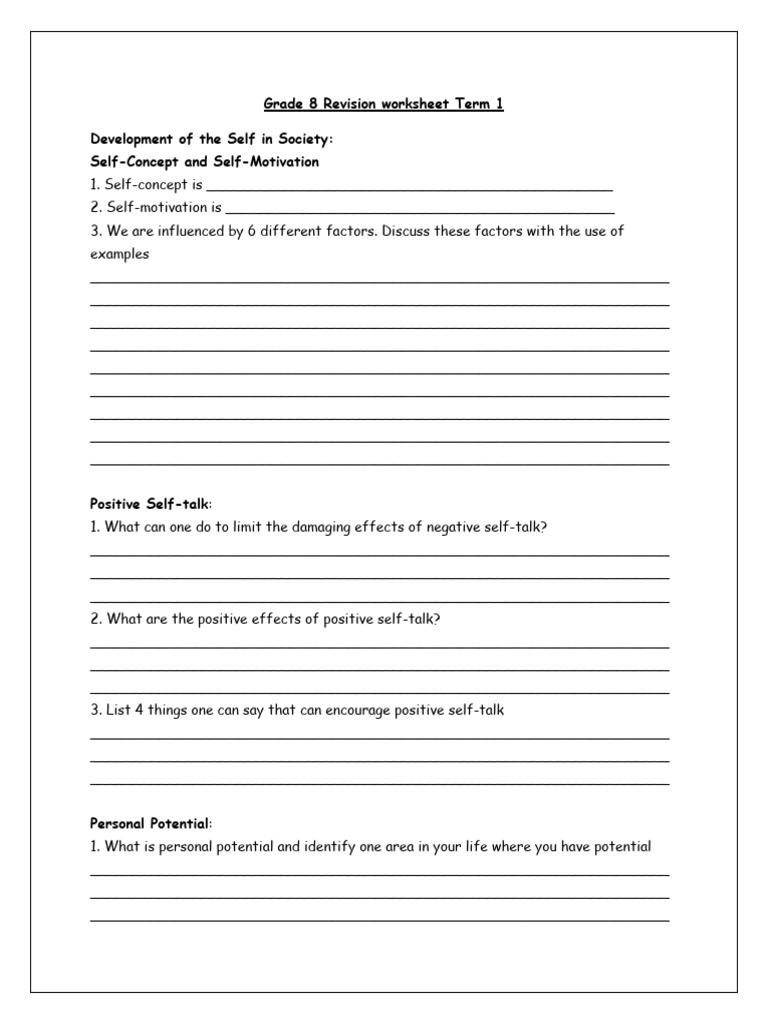 Grade 8 Term 1 Self-Development Worksheet | PDF | Adolescence | Self ...