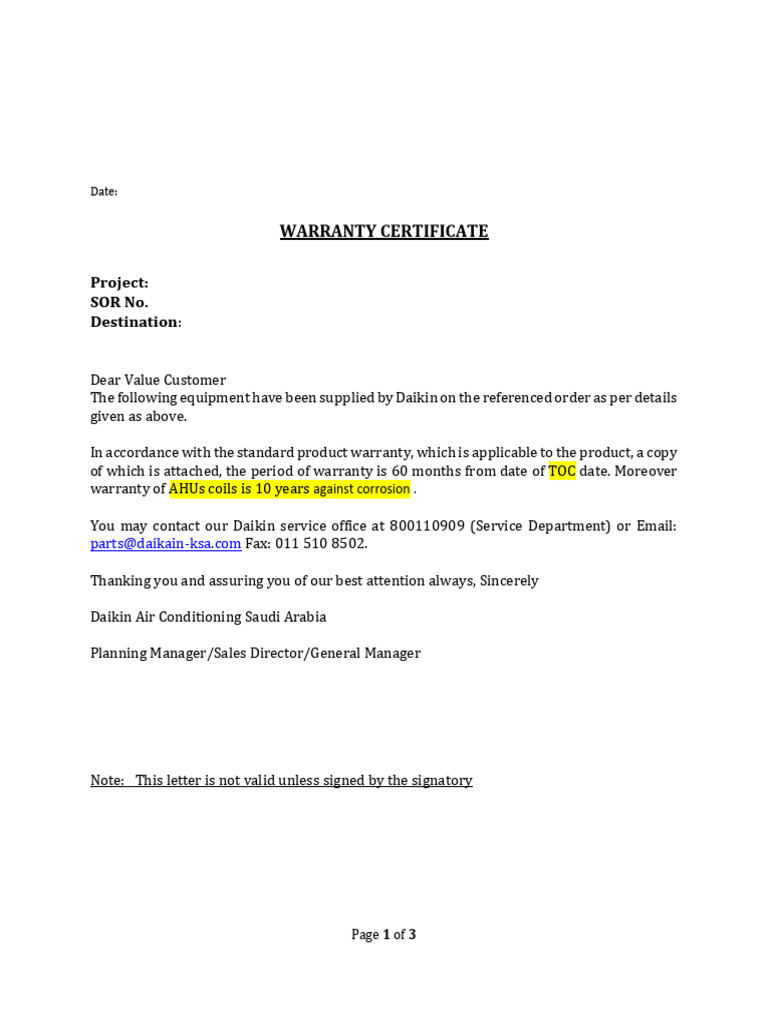 Warranty Letter+spare Parts Compliance Sheet | PDF | Legal Liability ...