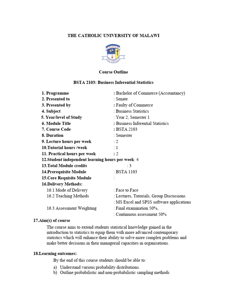 Business Inferential Statistics Course Outline | PDF | Statistics ...