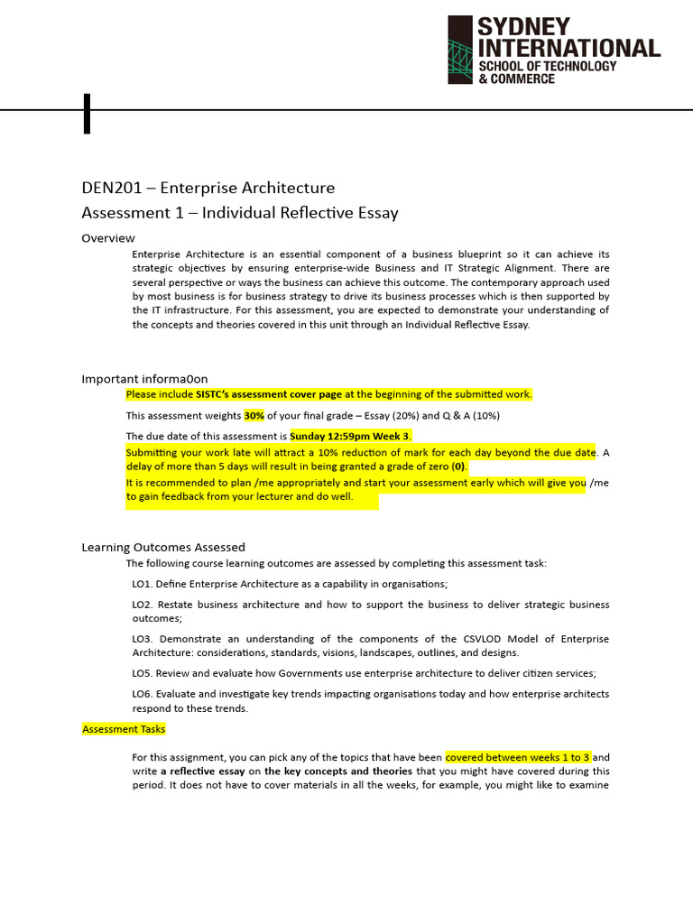 Enterprise Architecture Essay Guide | PDF | Enterprise Architecture ...