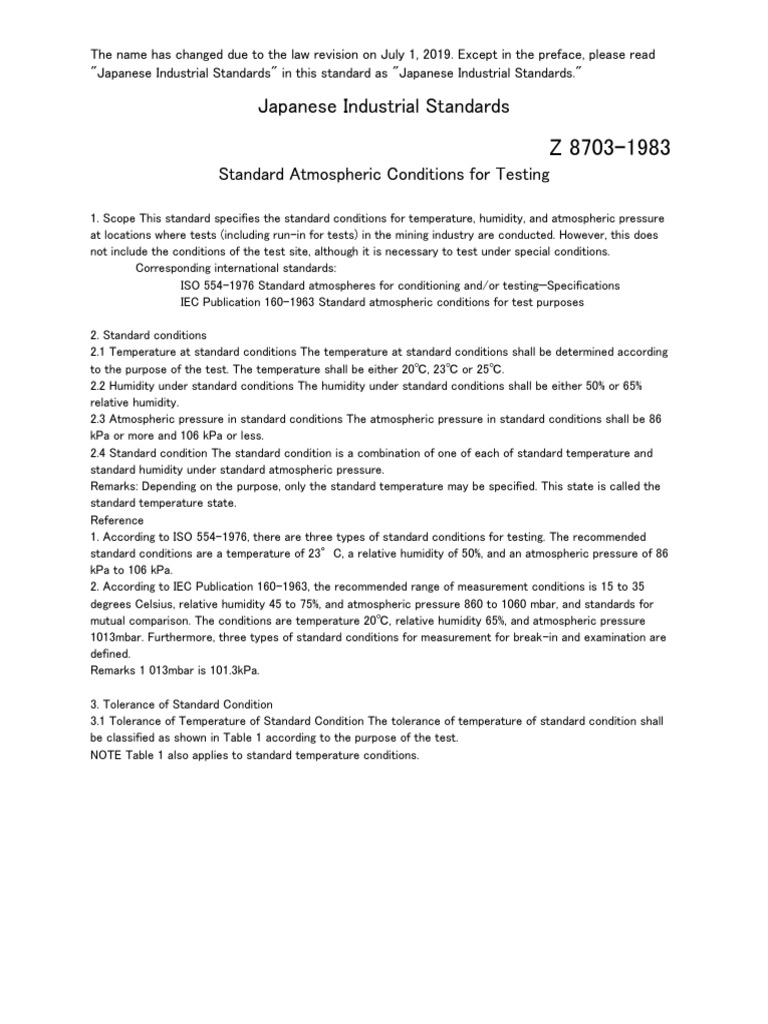 JIS Z 8703 | PDF | Celsius | Humidity