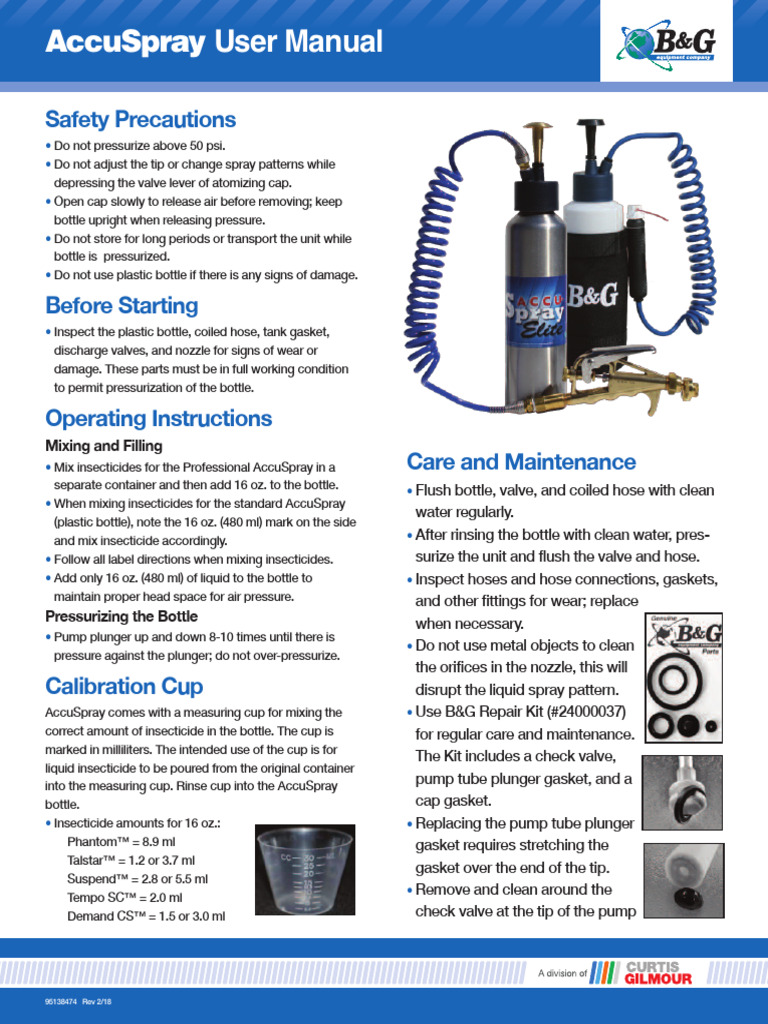 Product Sprayer Accuspray User Manual | PDF | Valve | Gases
