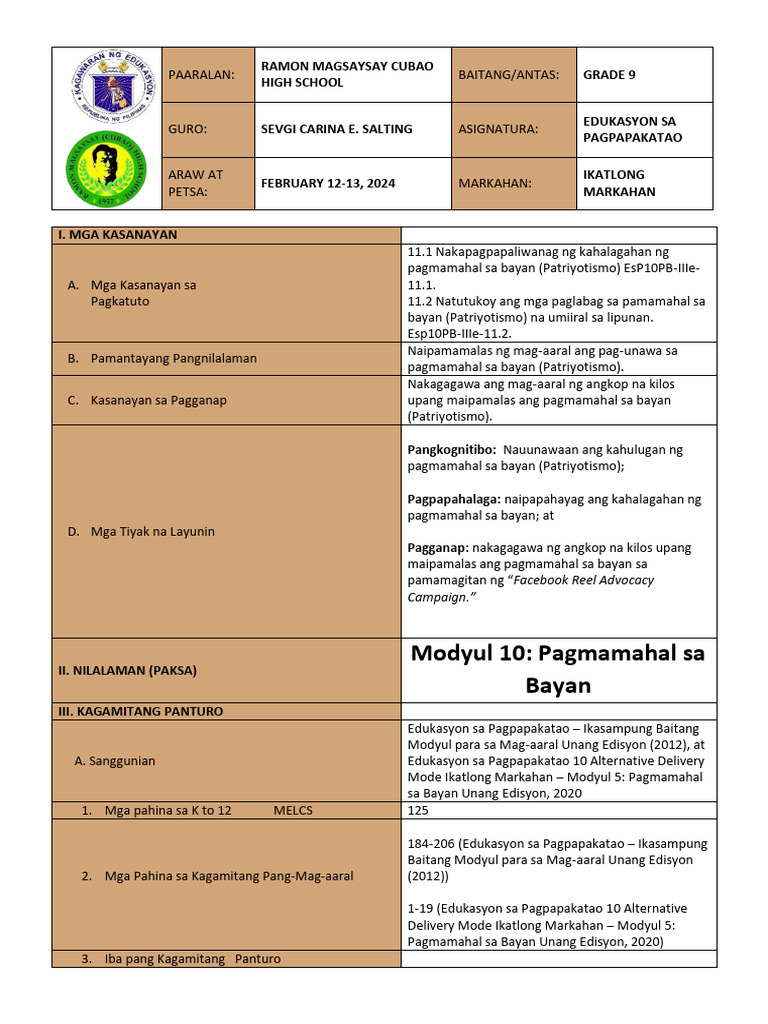 Esp Learning Plan Format | PDF