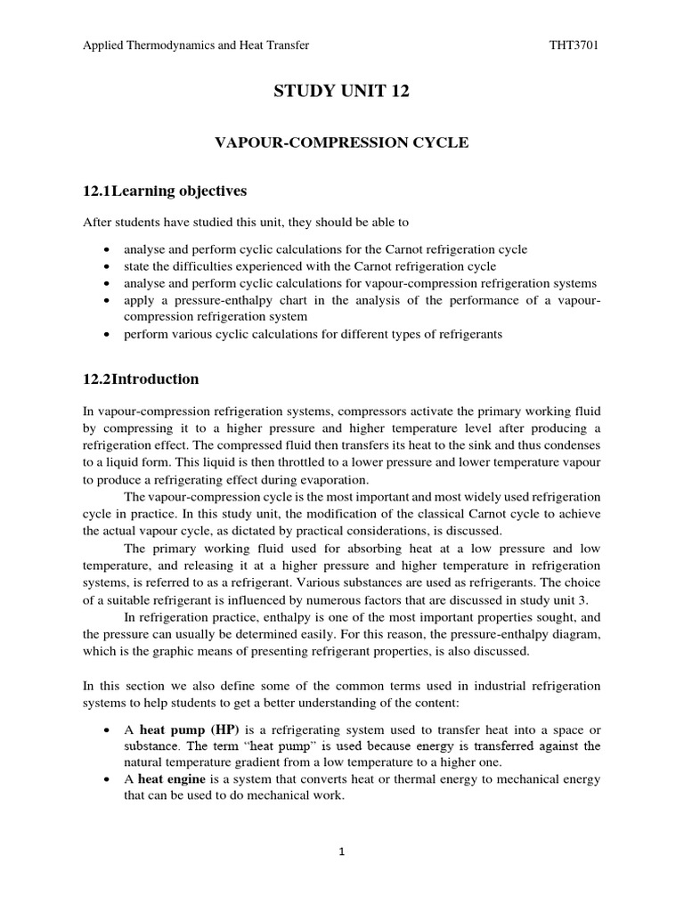 Learning Unit 12 - Vapour Compression Cycle and Refrigeration Load ...