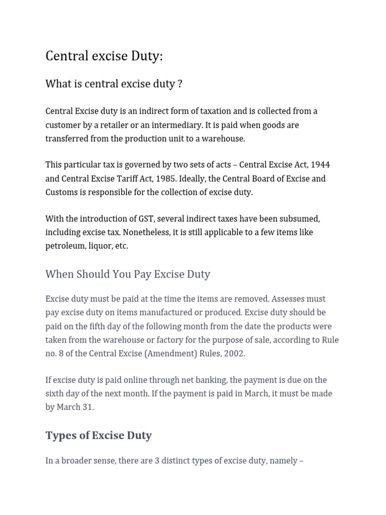 Central Excise Duty | PDF | Excise | Taxation