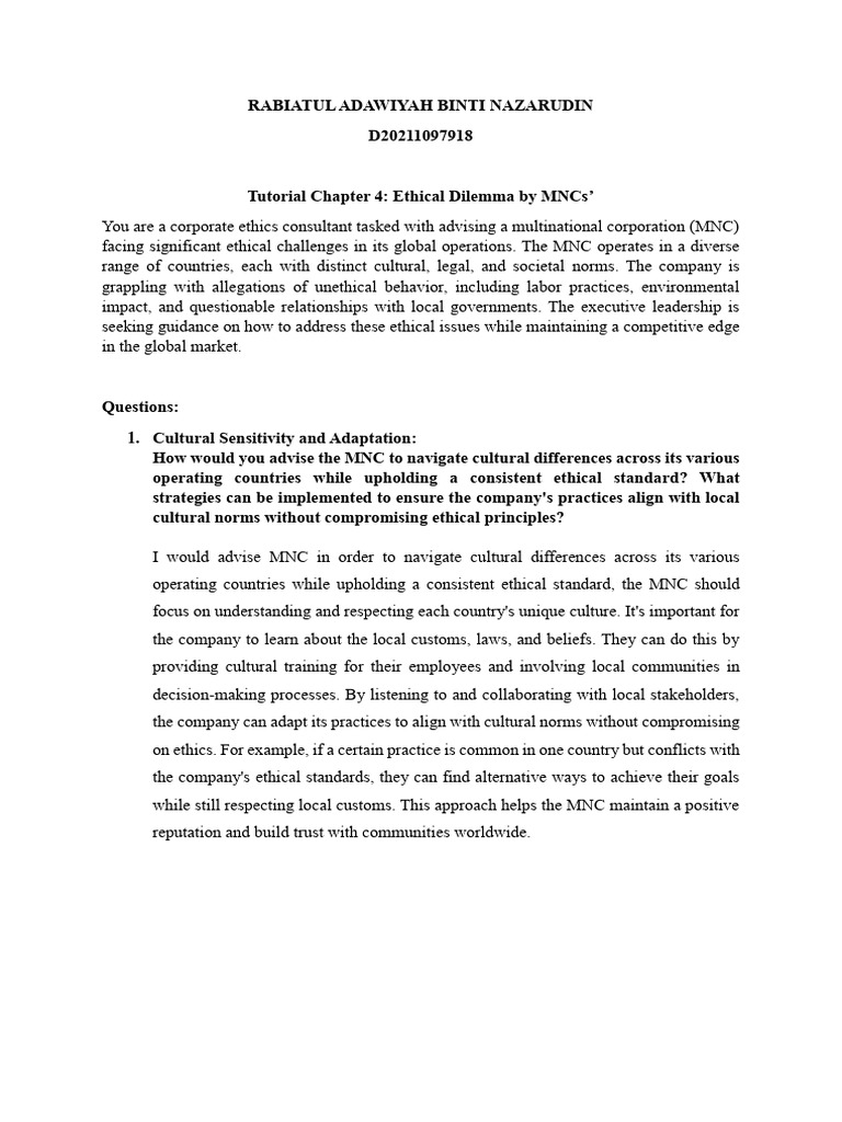 Chapter 4 Ethical Dilemma by MNCs | PDF | Corruption | Corporate Governance