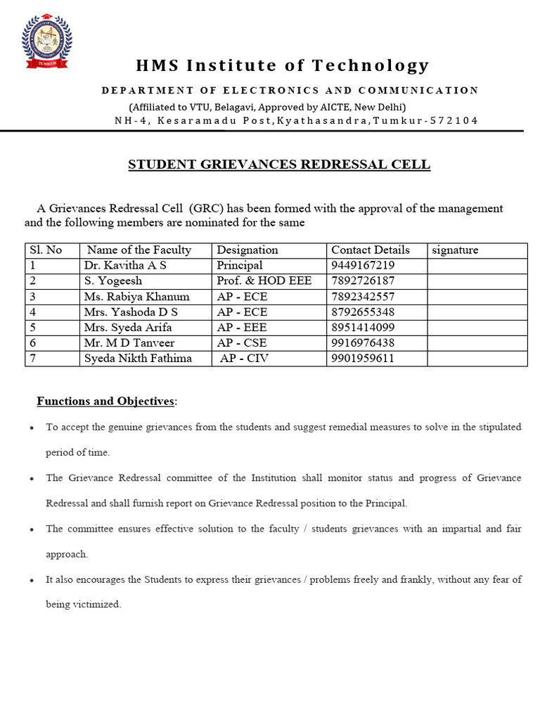Student Grievances Redressal Cell | PDF | Business | Technology & Engineering