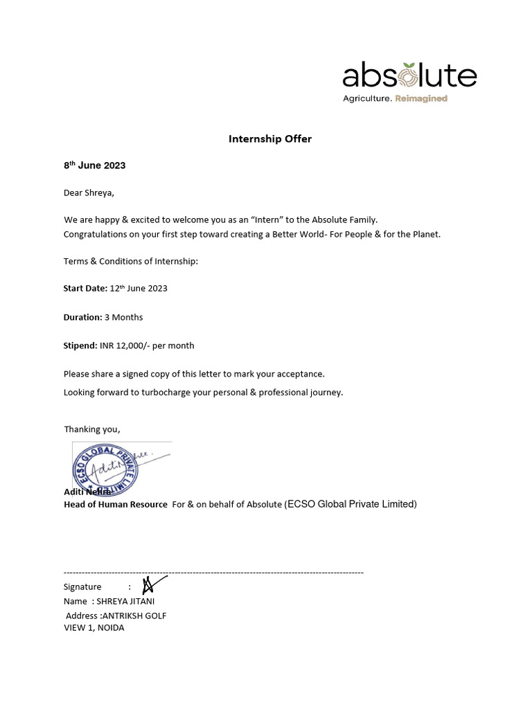 Offer Letter Edited | PDF