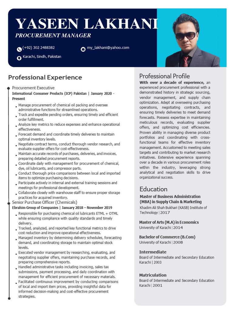 CV of Mr. Yaseen Lakhani 1.5 | PDF | Procurement | Supply Chain