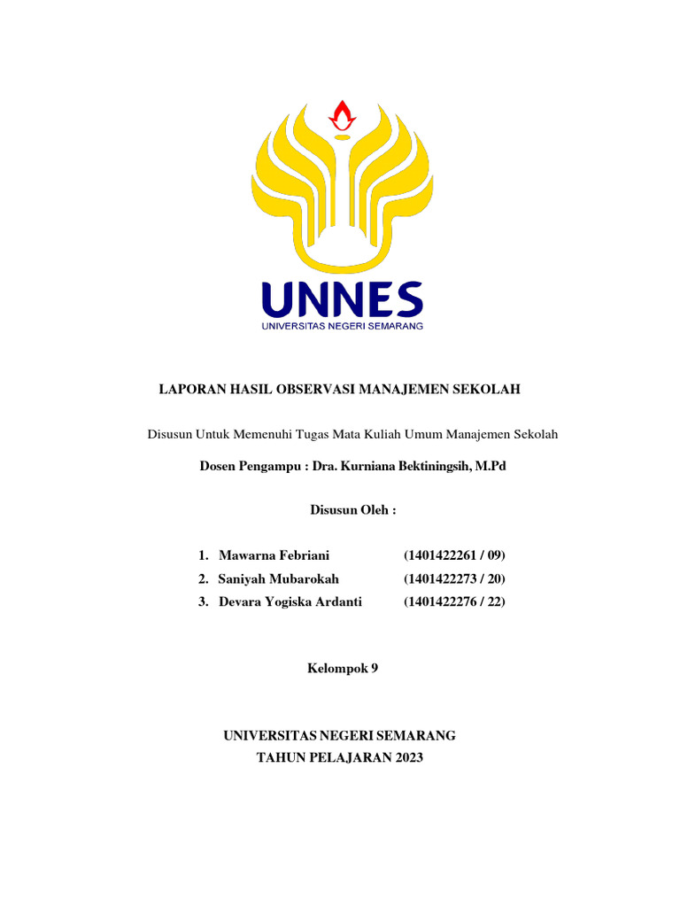 Laporan Hasil Observasi Manajemen Sekolah - K9 | PDF