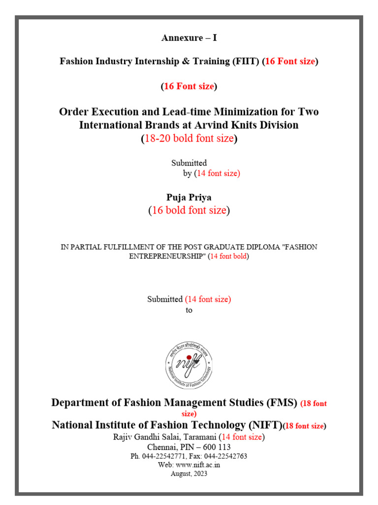 Annexure I Cover Internship | PDF