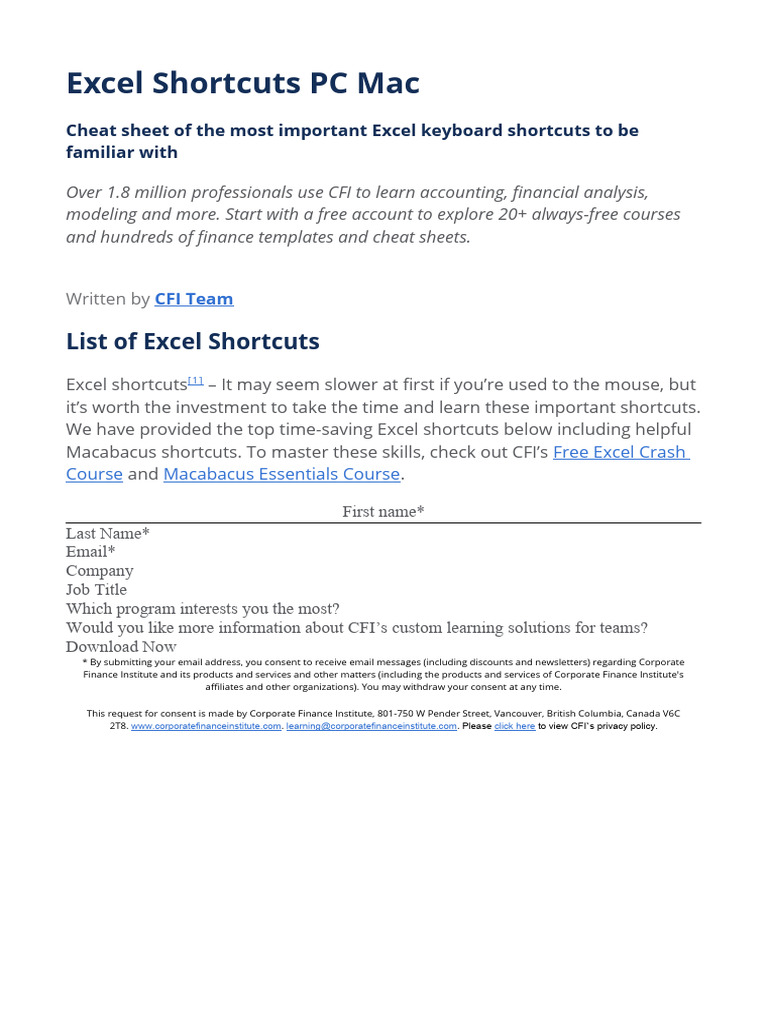 Essential Excel Shortcuts for PC & Mac | PDF | Keyboard Shortcut ...