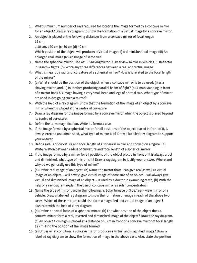 Class X Practice Sheet | PDF | Mirror | Optics