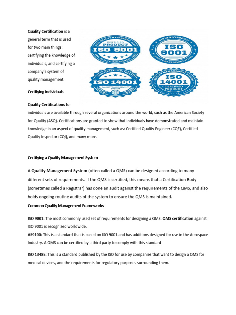 TQM Certification | PDF | Quality Management System | Risk
