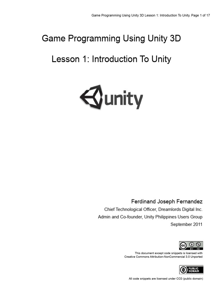 FeuUnity3dLesson1 | PDF | Unity (Game Engine) | 3 D Computer Graphics