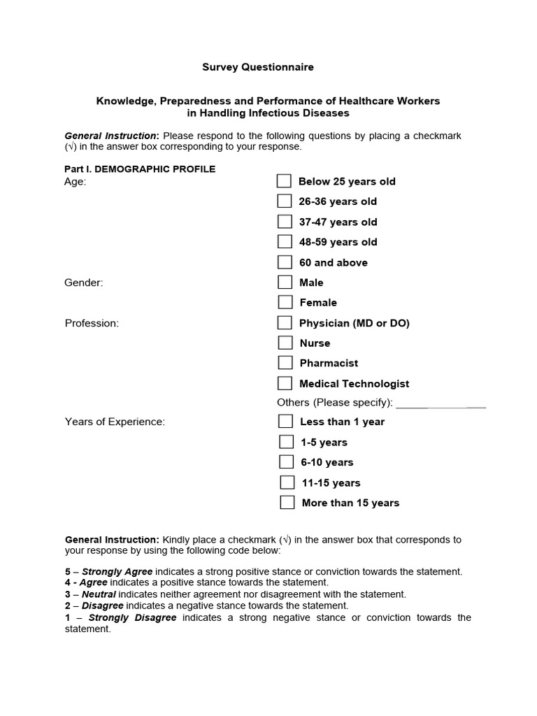 Survey Questionnaire GLAN INFECTION | PDF | Infection | Health Professional