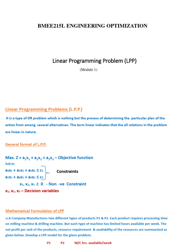 1 Lpp Pdf Linear Programming Mathematical Optimization 