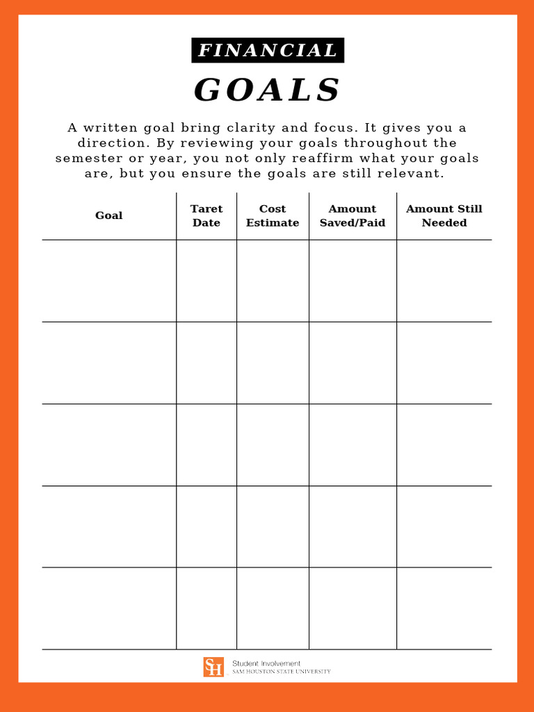 Resource - Financial Goals Worksheet - Aug 2023 | PDF