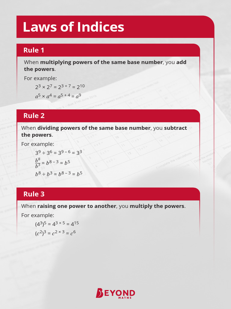 Laws of Indices Poster Ver 1 | PDF | Computers
