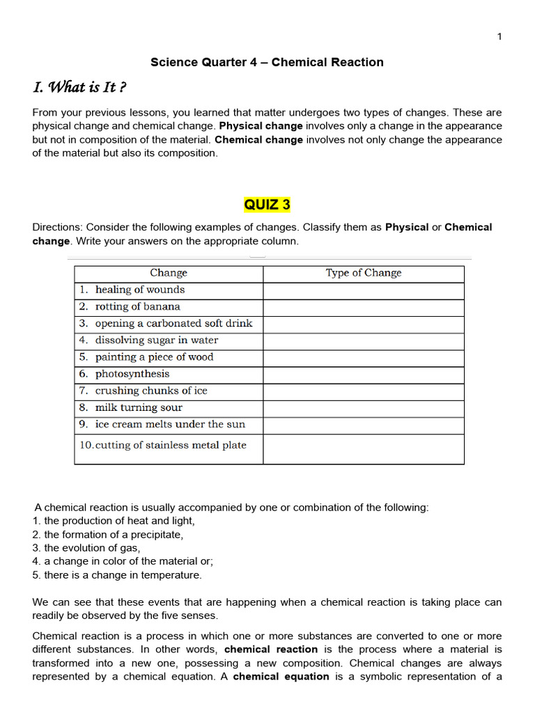 Worksheet 2 Chemical Reaction | Download Free PDF | Chemical Reactions ...