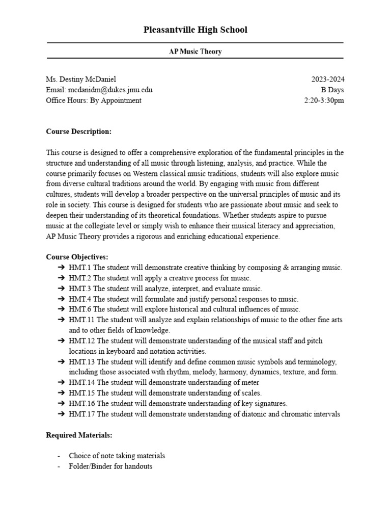 Ap Music Theory Syllabus | PDF | Harmony | Chord (Music)