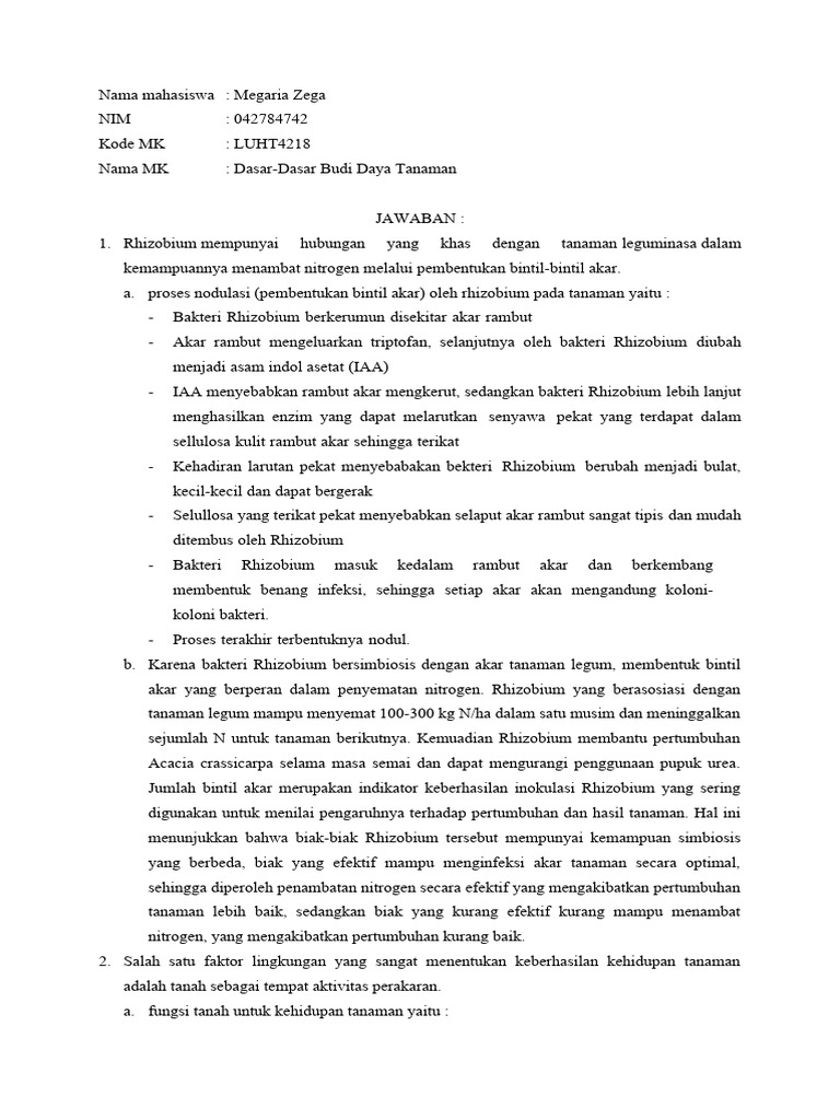 Tugas 2 Dasar-Dasar Budidaya Tanaman | PDF Tugas 2 Dasar-Dasar Budidaya Tanaman | PDF