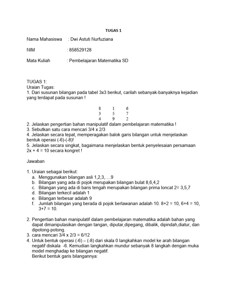 Tugas 1 Matematika - 858529128 | PDF