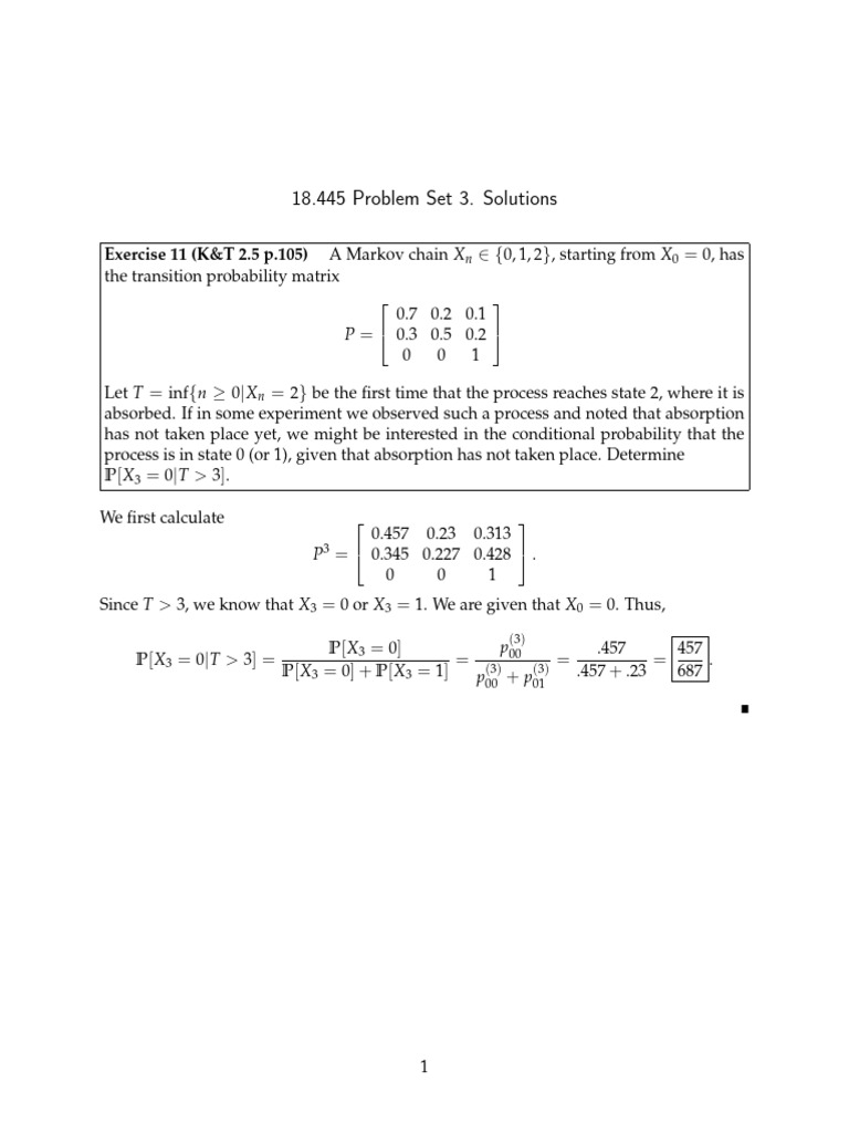 Pset3 Solutions | PDF | Markov Chain | Mathematical Concepts