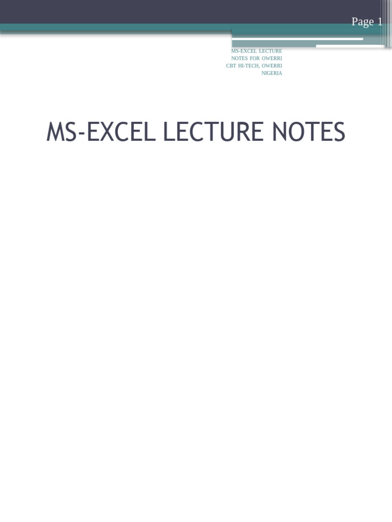 EXCEL NOTES | PDF | Microsoft Excel | Spreadsheet