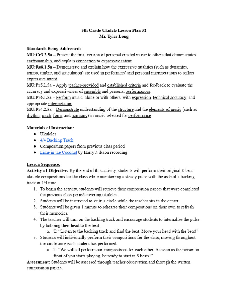 Ukulele Lesson Plan 2 | PDF | Learning | Cognition