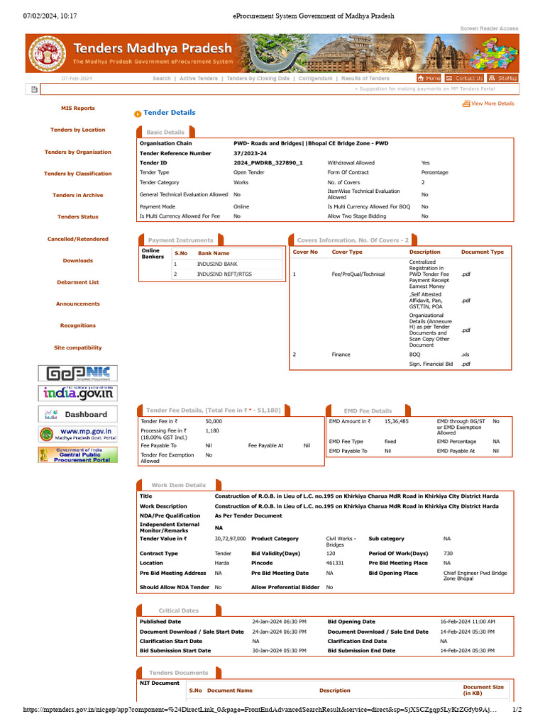 Construction of R.O.B. in Lieu of L.C. No.195 On Khirkiya Charua MDR ...