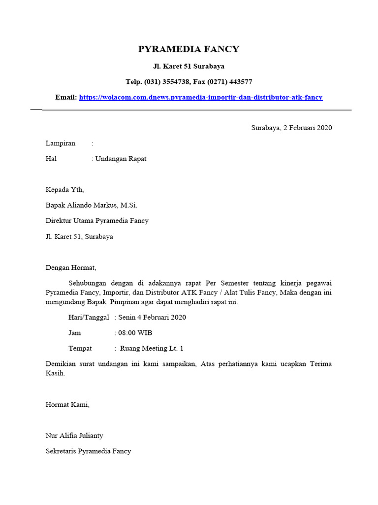 Undangan Rapat Bapak Pimpinan Pyramedia Fancy | PDF