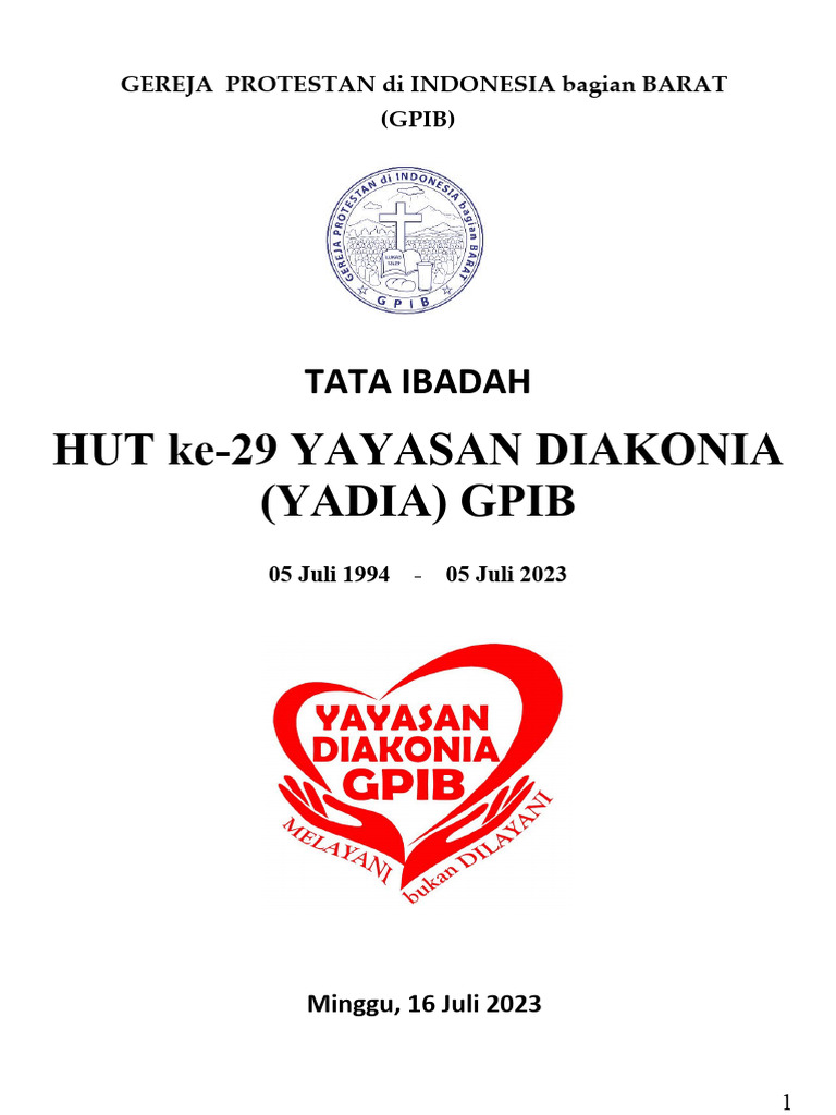 HUT ke-29 YADIA GPIB: Ibadah Syukur | PDF