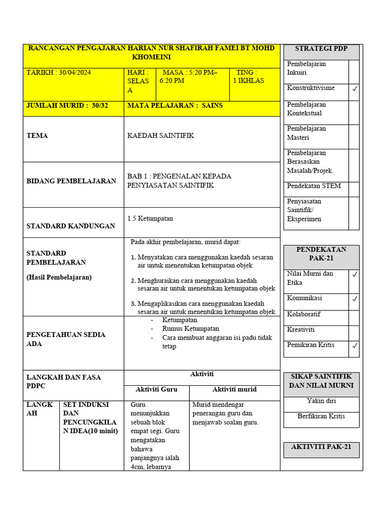 Contoh RPH Tingkatan 2 | PDF