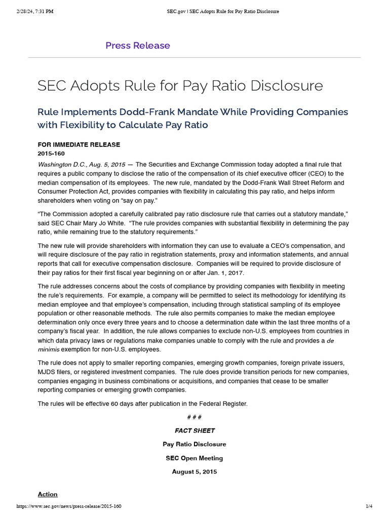 SEC - Gov - SEC Adopts Rule For Pay Ratio Disclosure | PDF | Cost Of ...