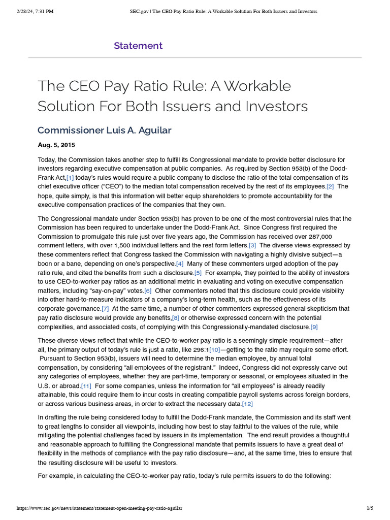 SEC - Gov - The CEO Pay Ratio Rule - A Workable Solution For Both ...