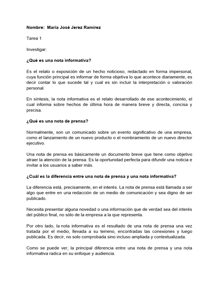 Qué es y ejemplos de nota informativa | PDF | Presione soltar | Medios ...