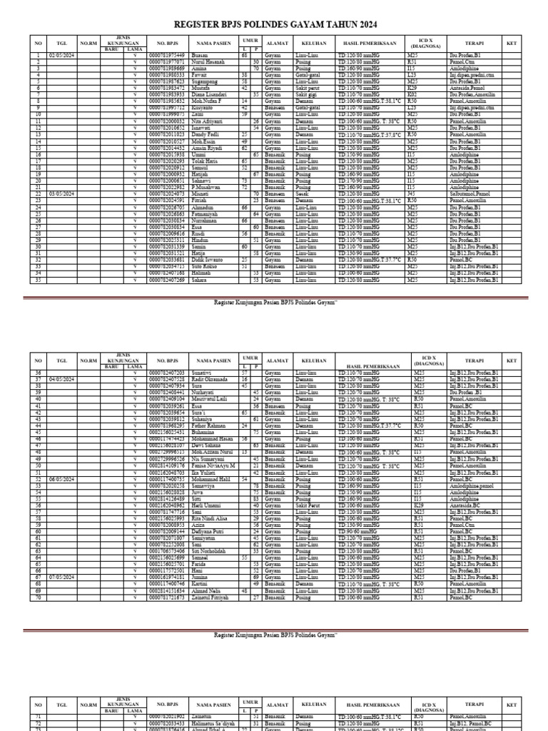 BPJS Patient Visit Register 2024 | PDF