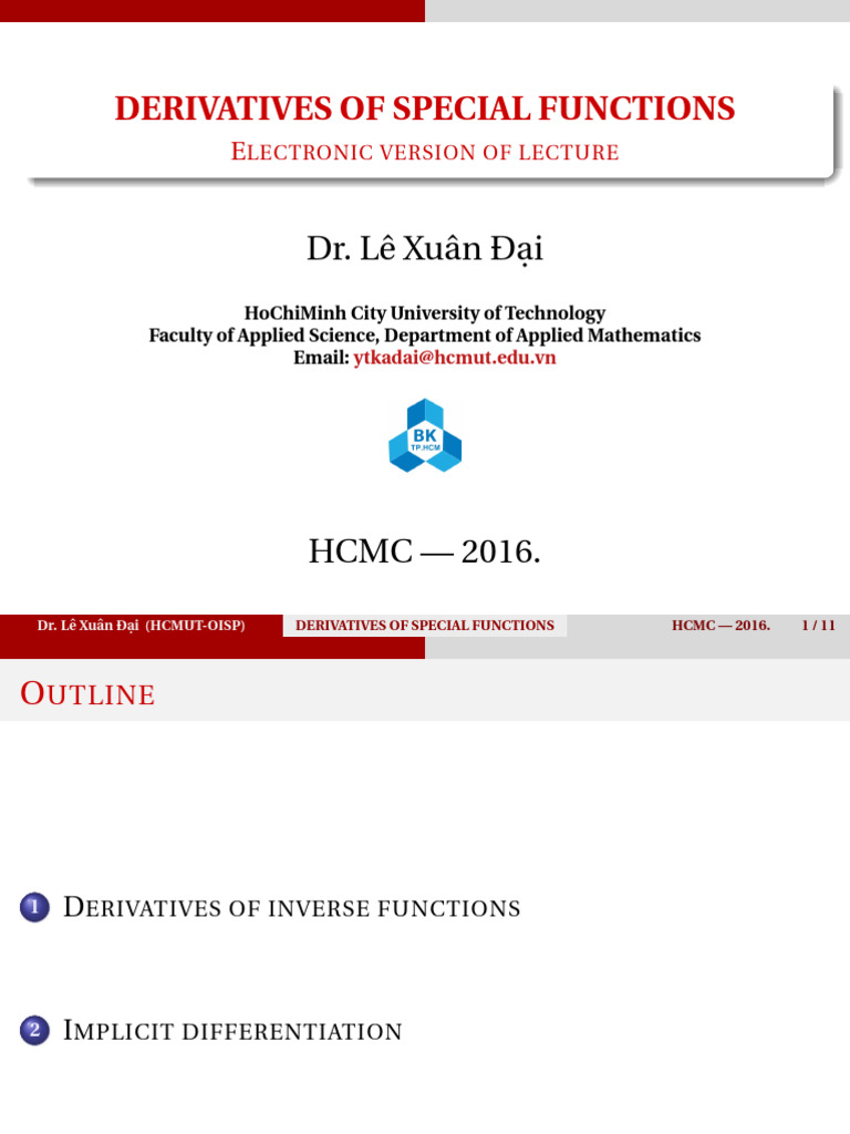 Differentiation of Special Functions - Handout | PDF | Derivative | Tangent