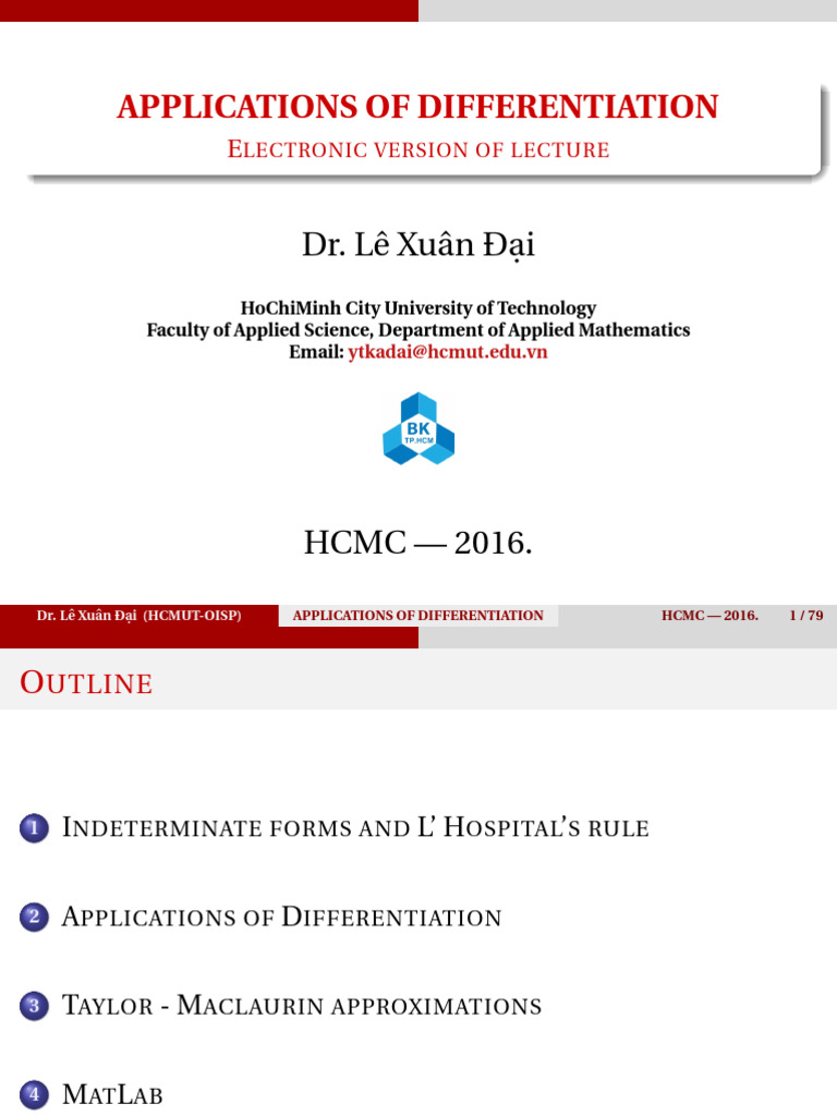 Application of Differentiation Handout | PDF | Mathematics | Calculus