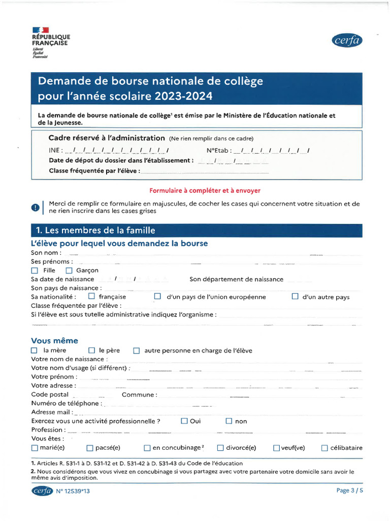 Dossier Bourses College 2023 24 | PDF