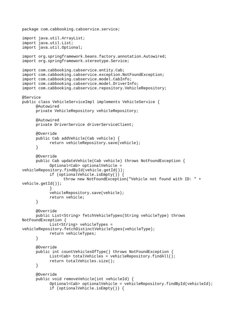 Cab Service Impl Pdf Computer Programming Software Engineering