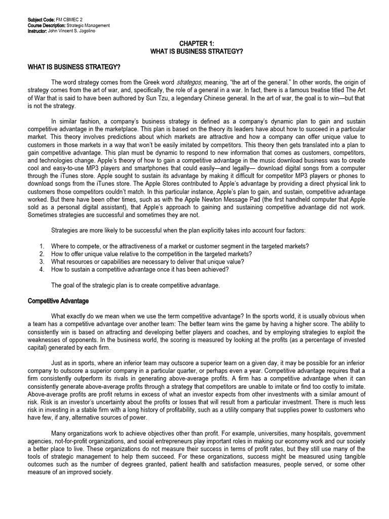 Strat MGT Chapter 1 | Download Free PDF | Strategic Management ...