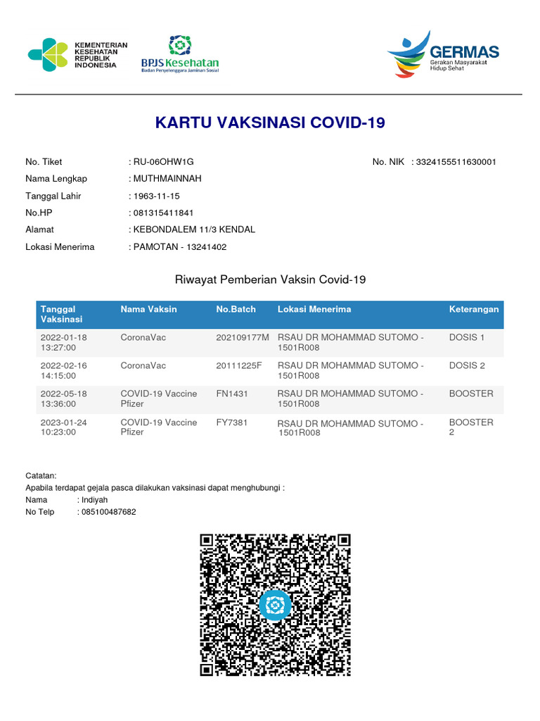 Surat Keterangan Vaksin V4 Muthmainnah Pdf