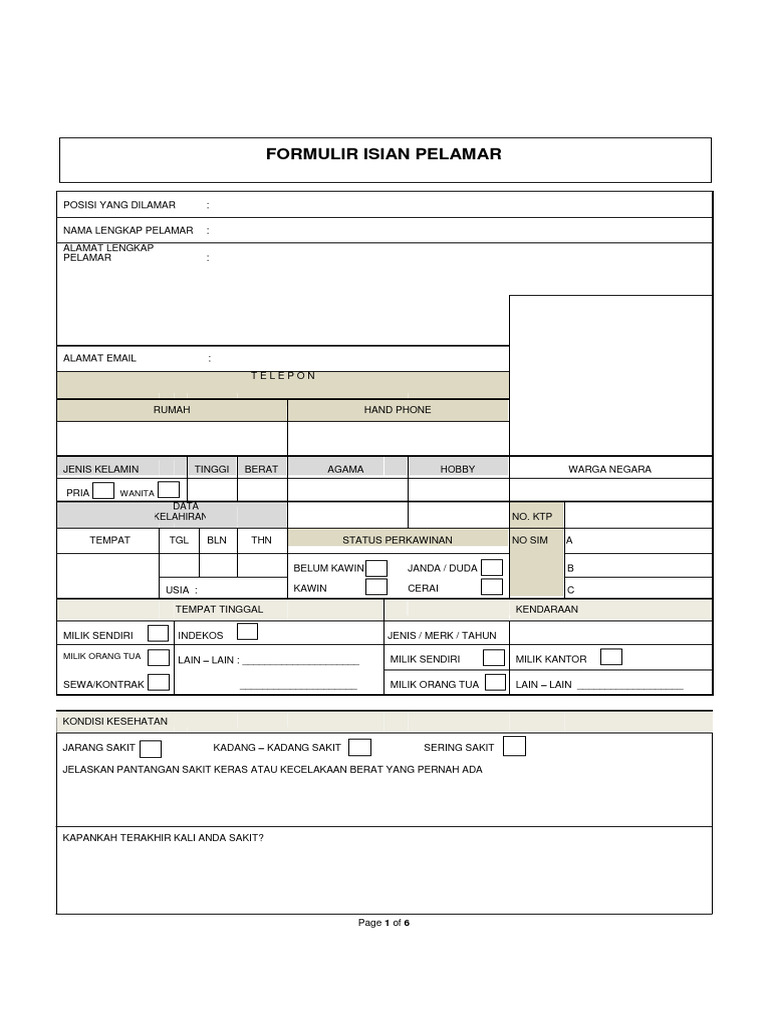 02 Form Isian Pelamar | PDF