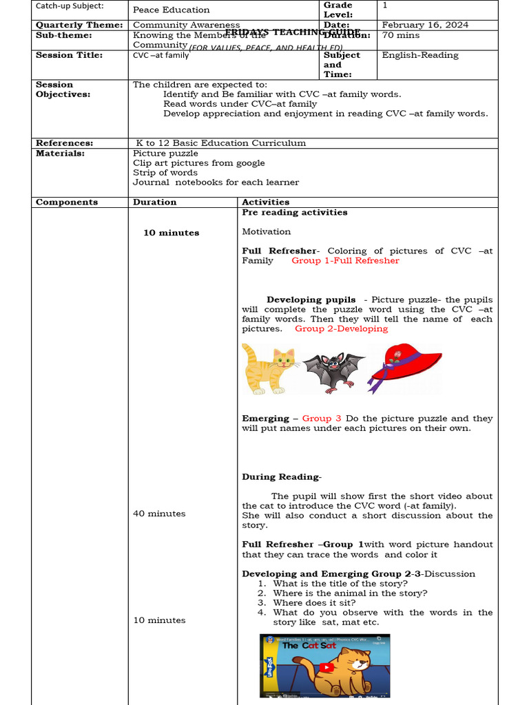 Grade1 Eng Reading Catch Up Friday | PDF | Behavior Modification | Learning