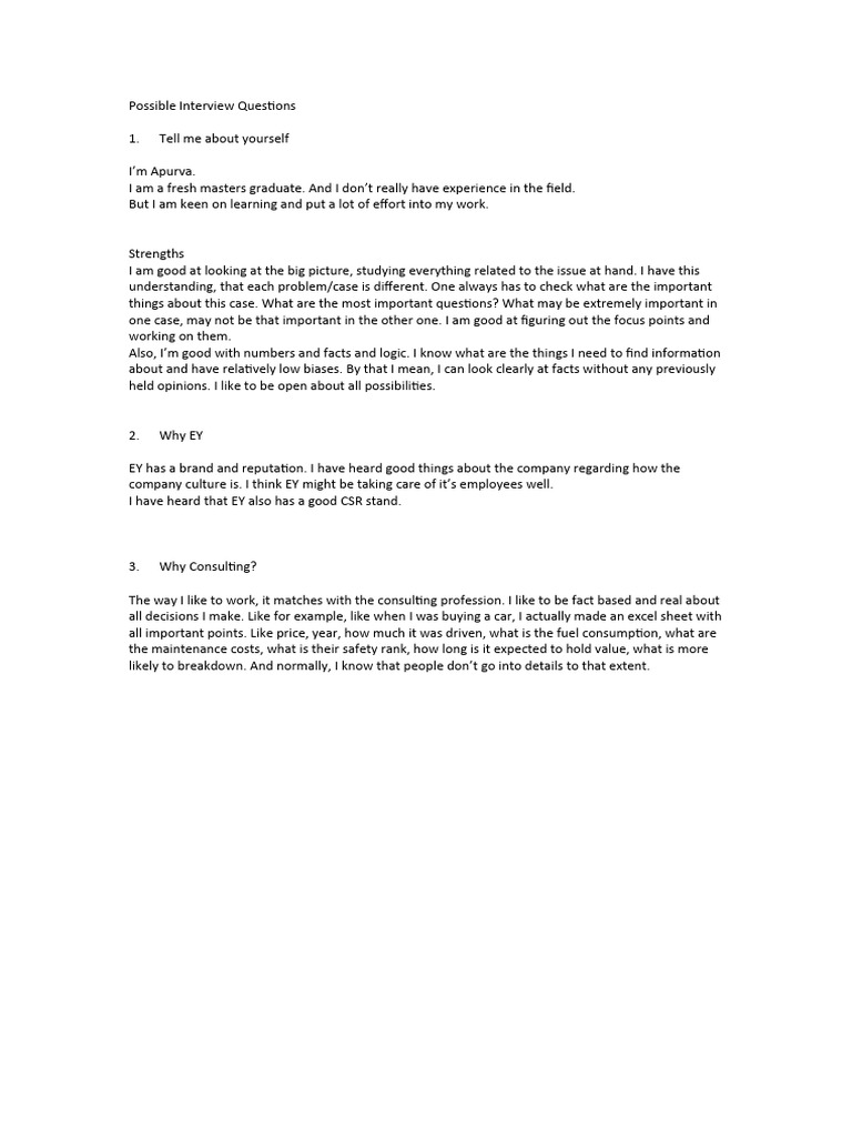 Possible Interview Questions | PDF | Psychology | Psychological Concepts