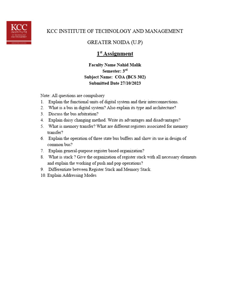 Coa Assignment1 | PDF | Computers